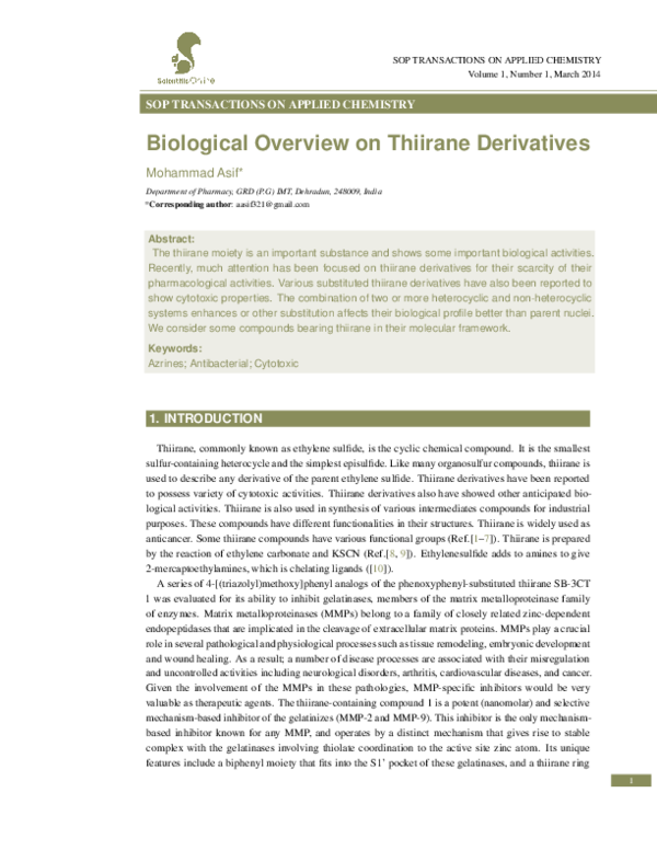 (PDF) Biological Overview on Thiirane Derivatives