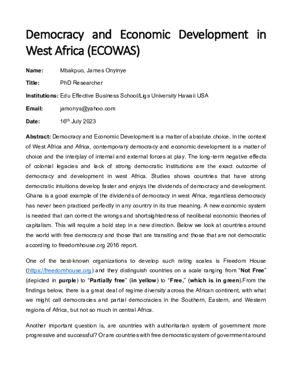 (PDF) Democracy and Development in West Africa (ECOWAS)