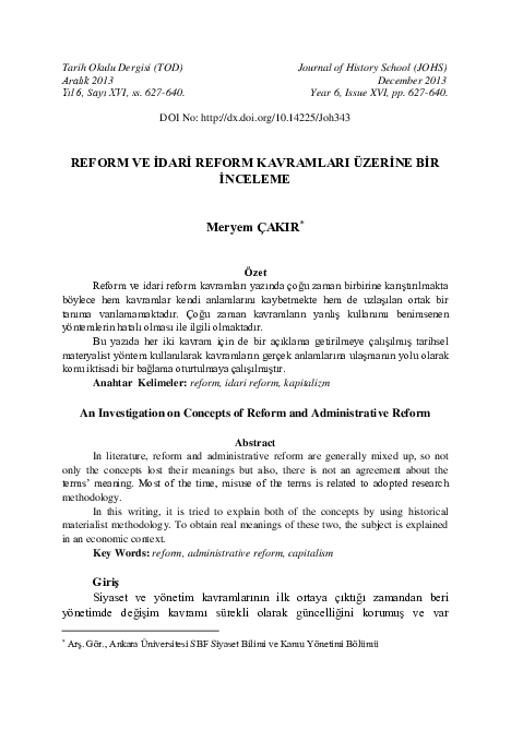 (PDF) Reform Ve İdari̇ Reform Kavramlari Üzeri̇ne Bi̇r İnceleme