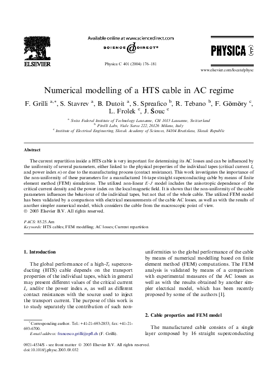 (PDF) Numerical modelling of a HTS cable in AC regime