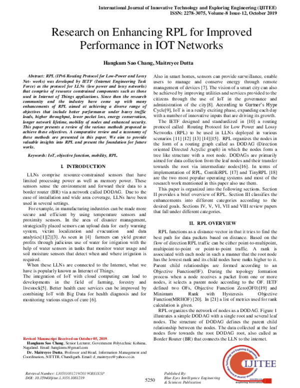 (PDF) Research on Enhancing RPL for Improved Performance in IOT Networks