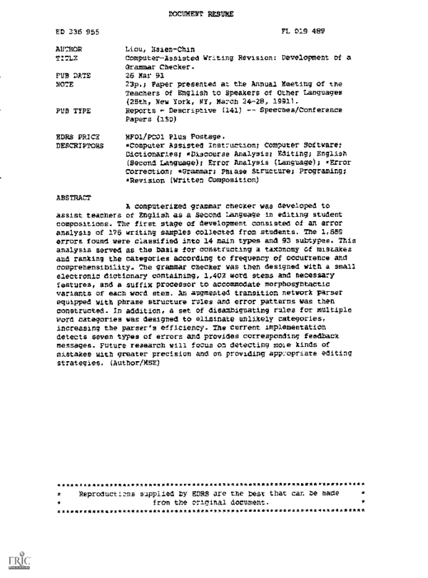 (PDF) Computer-Assisted Writing Revision: Development of a Grammar Checker