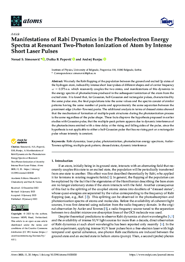 (PDF) Manifestations of Rabi Dynamics in the Photoelectron Energy ...