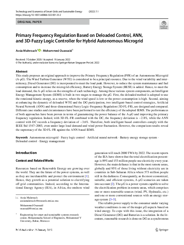 (PDF) Primary Frequency Regulation Based on Deloaded Control, ANN, and 3D-Fuzzy Logic Controller ...