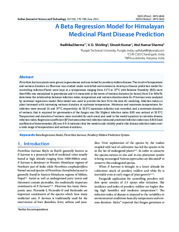 (PDF) A Beta Regression Model for Himalayan Medicinal Plant Disease ...