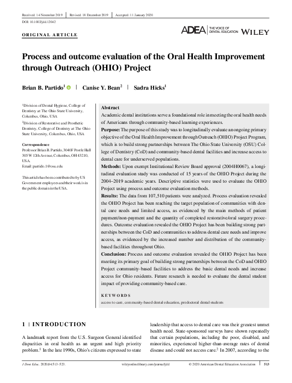 (PDF) Process and outcome evaluation of the Oral Health Improvement ...