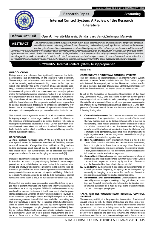 (PDF) Internal Control System: A Review of the Research Literature