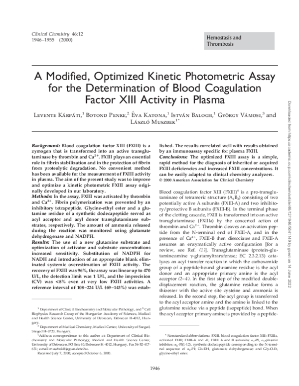 (PDF) A Modified, Optimized Kinetic Photometric Assay for the ...