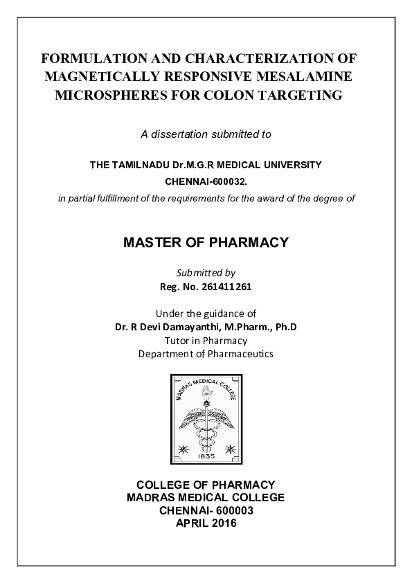 Pdf Formulation And Characterization Of Magnetically Responsive Mesalamine Microspheres For