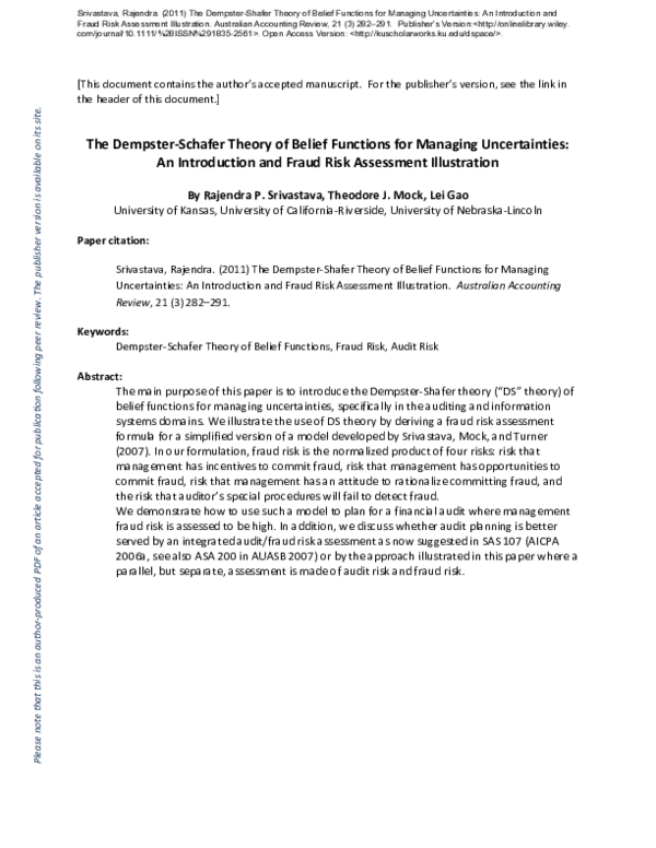 (PDF) The Dempster-Shafer Theory: An Introduction and Fraud Risk Assessment Illustration