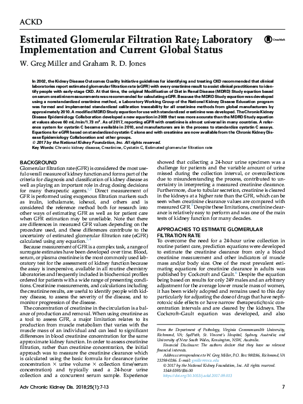(PDF) Estimated Glomerular Filtration Rate; Laboratory Implementation ...