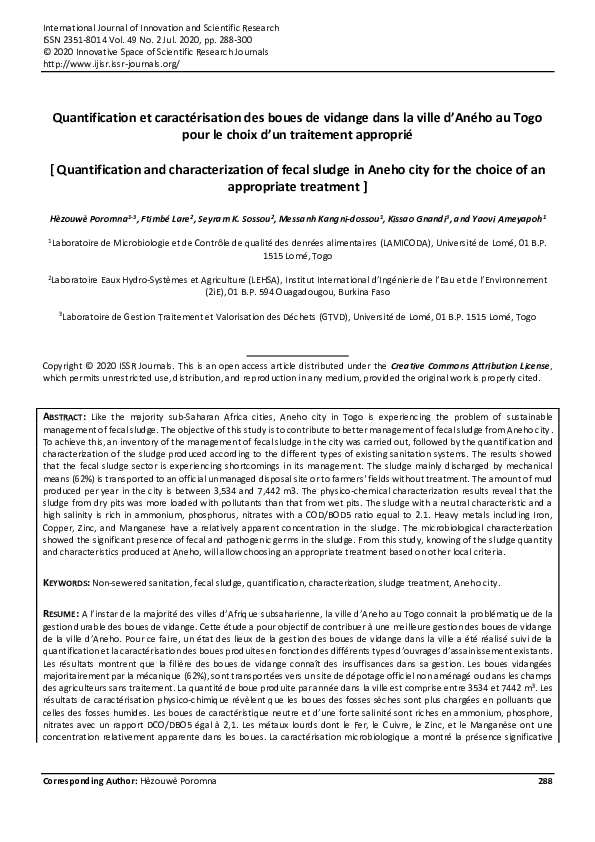 (PDF) Quantification and characterization of fecal sludge in Aneho city ...