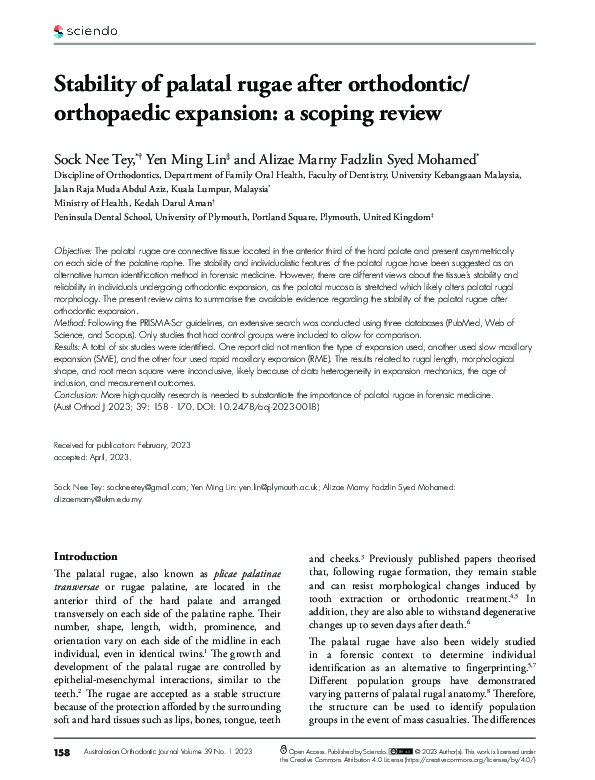 (PDF) Stability of palatal rugae after orthodontic/orthopaedic ...