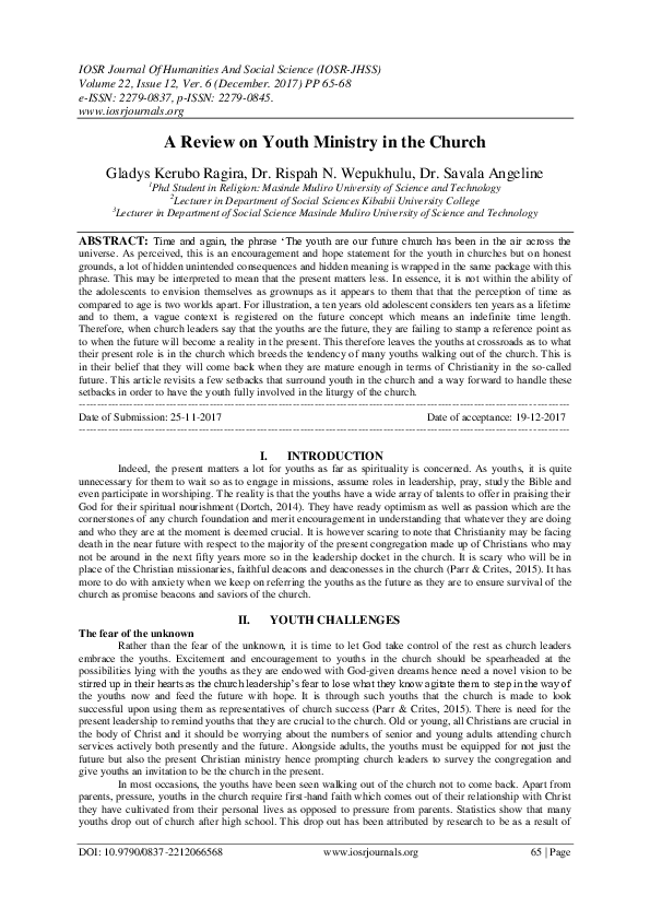 (PDF) A Review on Youth Ministry in the Church