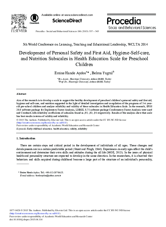 (PDF) Development of Personal Safety and First Aid, Hygiene-Self-care ...