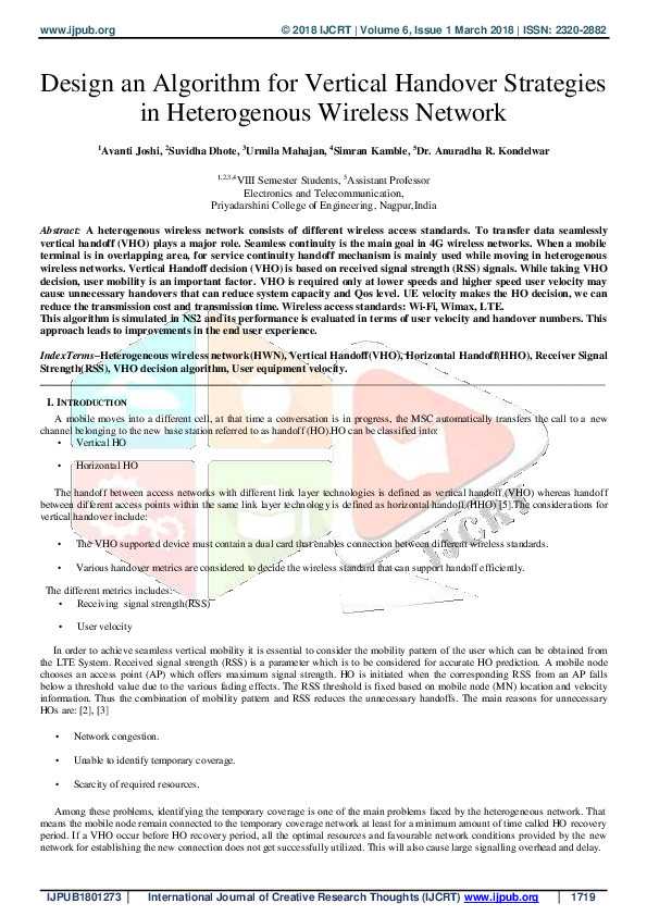 (PDF) Design an Algorithm for Vertical Handover Strategies in ...