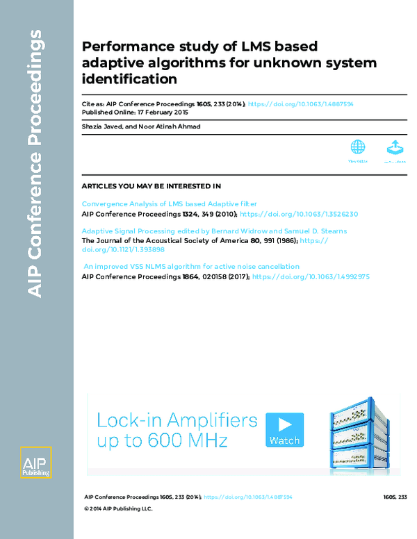(PDF) Performance study of LMS based adaptive algorithms for unknown system identification