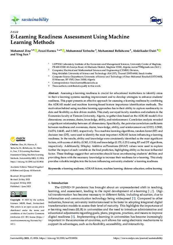 (PDF) E-Learning Readiness Assessment Using Machine Learning Methods