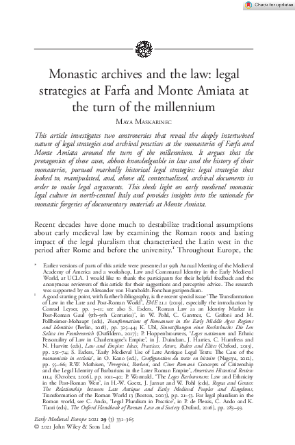 (PDF) “Monastic Archives and the Law: Legal Strategies at Farfa and ...