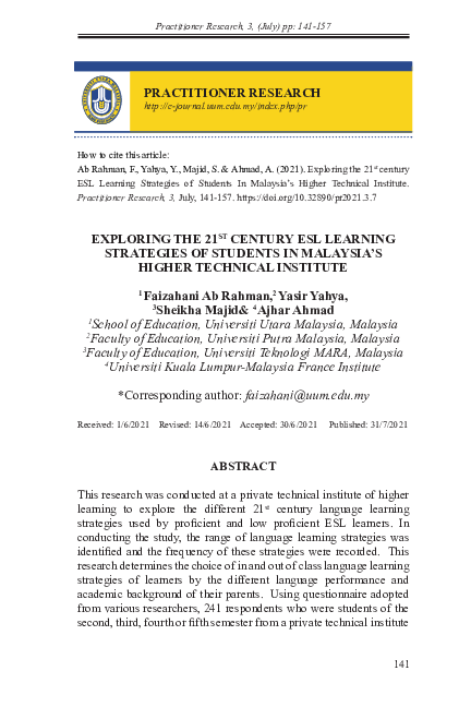 (PDF) Exploring the 21ST Century Esl Learning Strategies of Students in ...