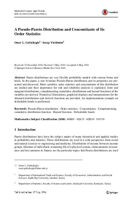 (PDF) A Pseudo-Pareto Distribution and Concomitants of Its Order Statistics