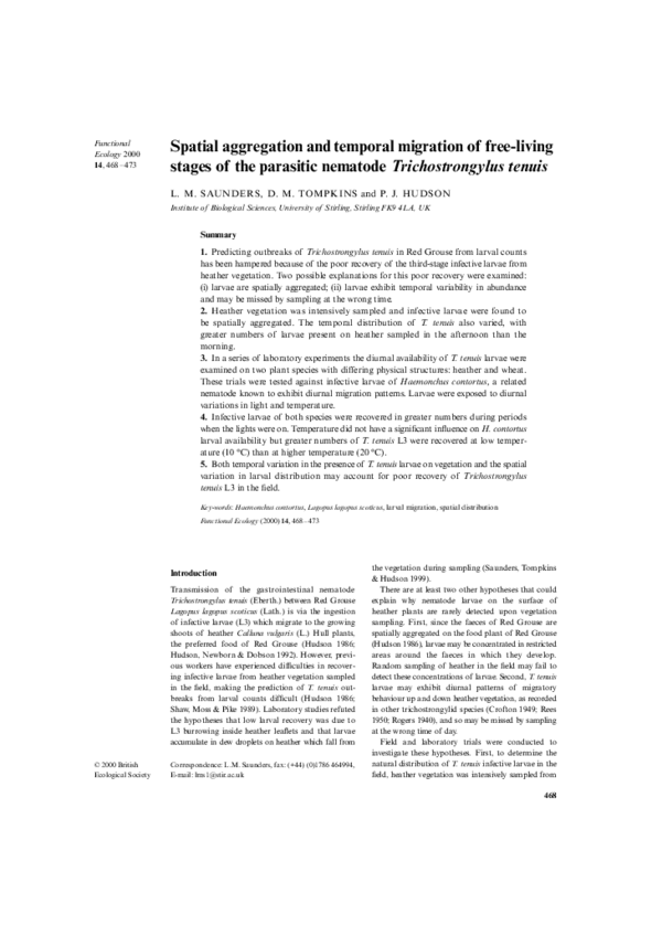(PDF) Spatial aggregation and temporal migration of free-living stages of the parasitic nematode ...