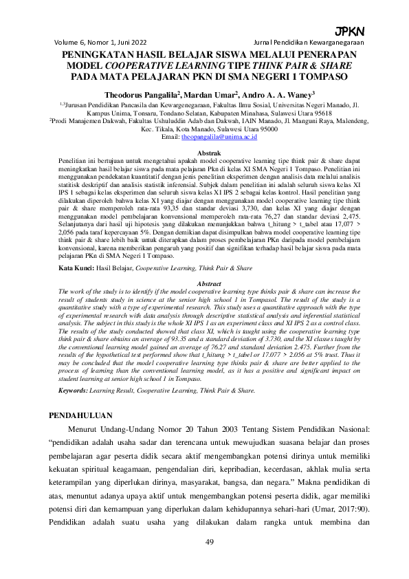 (PDF) Peningkatan Hasil Belajar Siswa Melalui Penerapan Model Cooperative Learning Tipe Think ...
