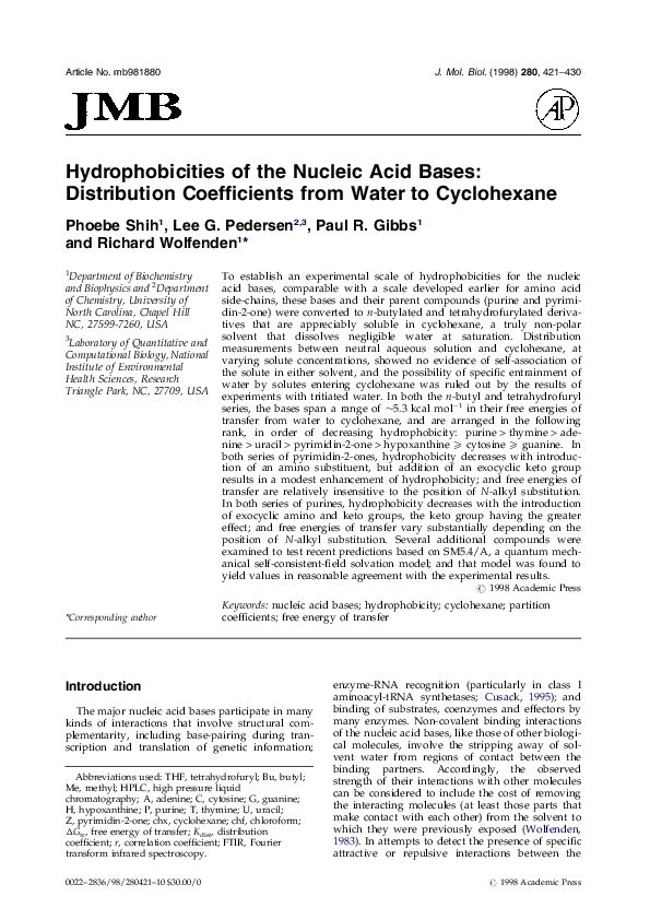 (PDF) Hydrophobicities of the nucleic acid bases: distribution ...
