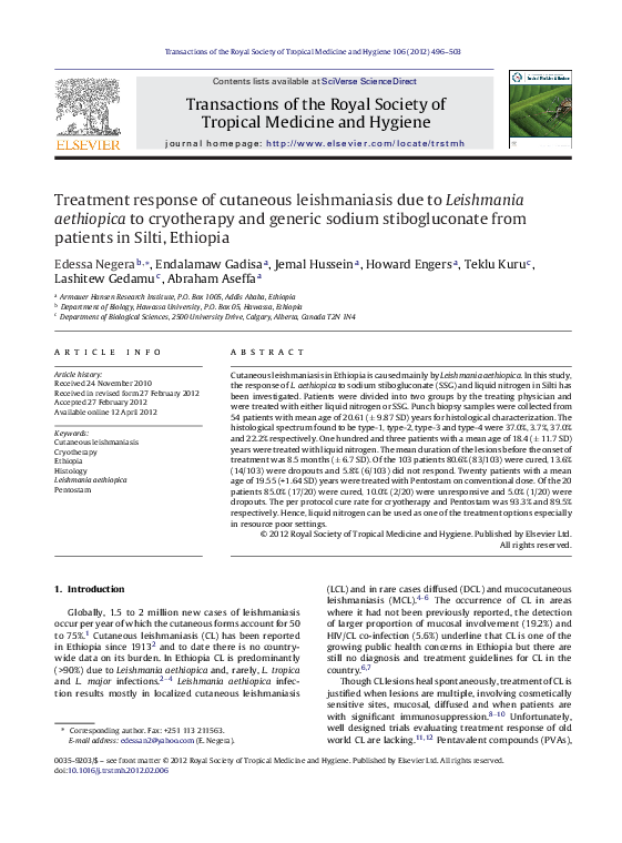 (PDF) Treatment response of cutaneous leishmaniasis due to Leishmania ...