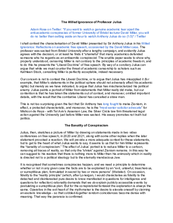 (PDF) The Willed Ignorance of Professor Julius