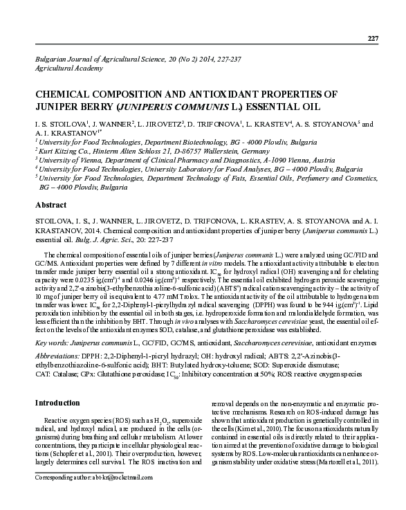(PDF) ChemiCal Composition and antioxidant properties of juniper berry ( Juniperus communis l ...