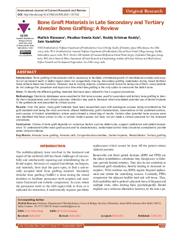 Pdf Bone Graft Materials In Late Secondary And Tertiary Alveolar Bone Grafting A Review
