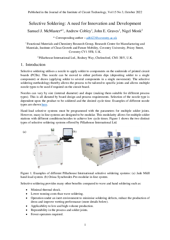 (PDF) Selective Soldering: A need for Innovation and Development
