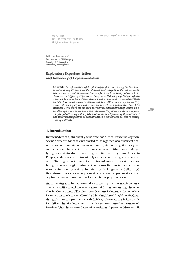 (PDF) Exploratory experimentation and taxonomy of experimentation