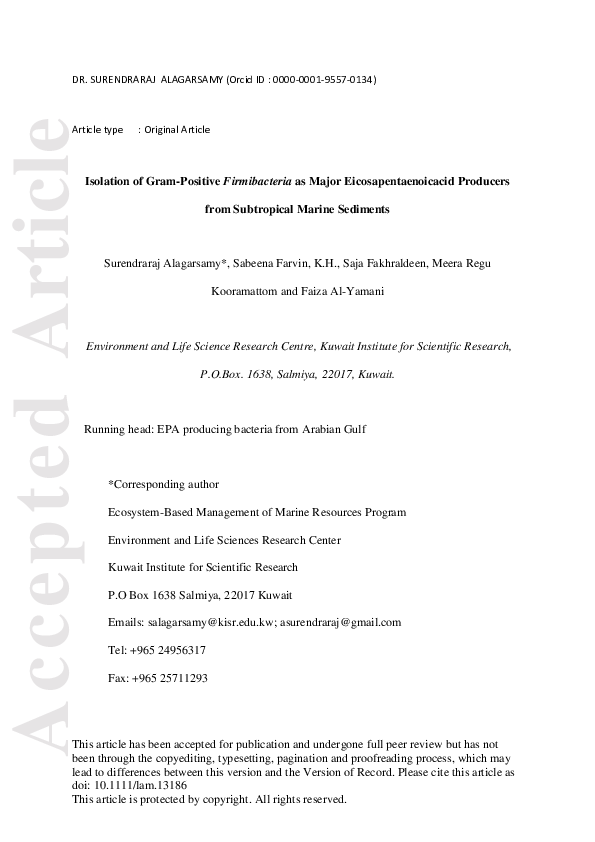 (PDF) Eicosapentaenoic Acid Production by Subtropical Firmibacteria