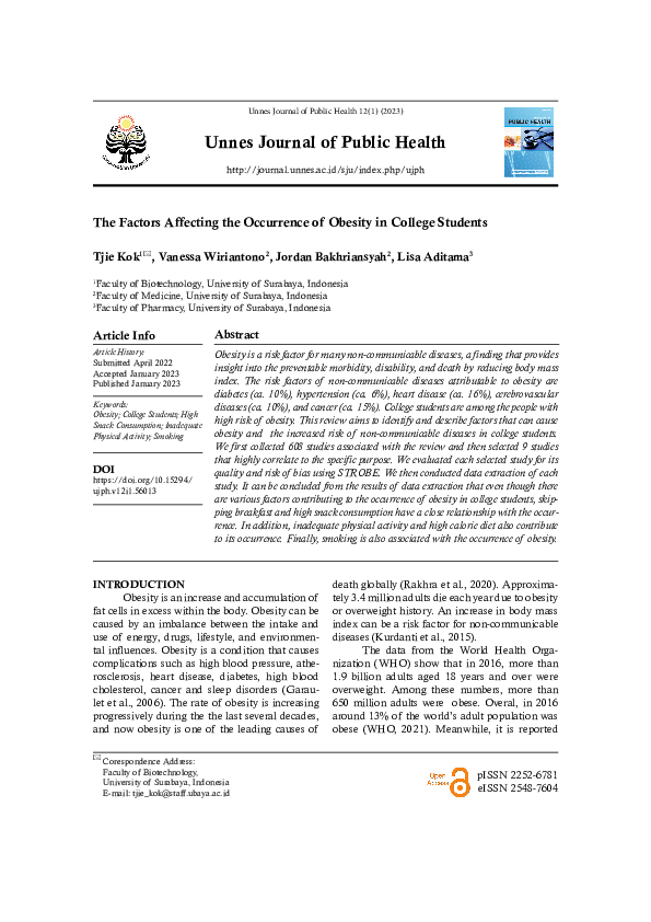(PDF) The Factors Affecting The Occurrence of Obesity in College Students