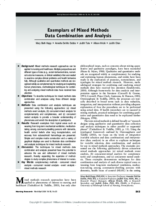 (PDF) Exemplars of Mixed Methods Data Combination and Analysis