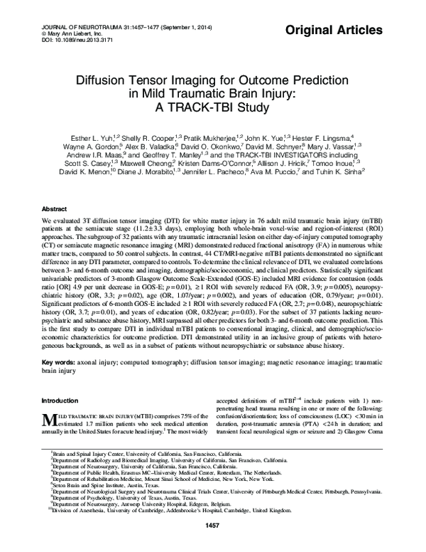 (PDF) Diffusion Tensor Imaging for Outcome Prediction in Mild Traumatic ...