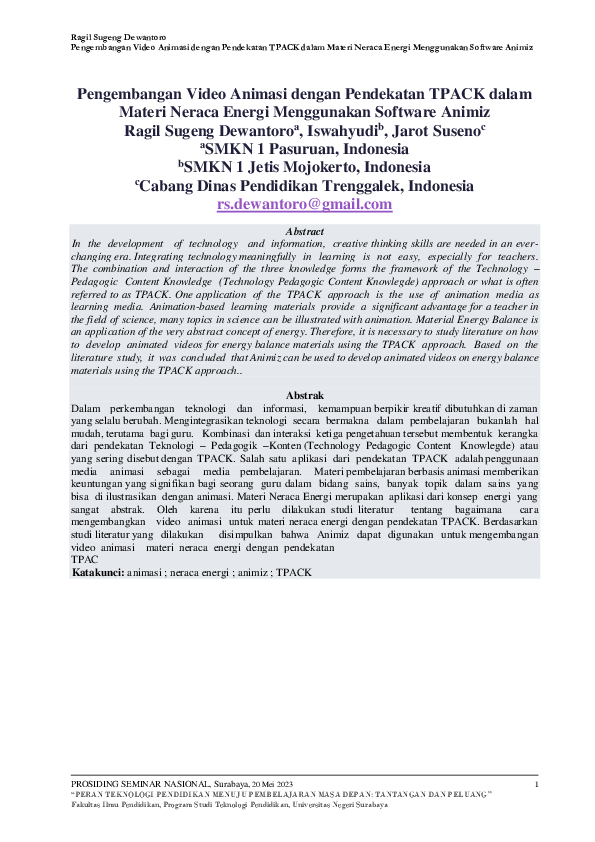 (PDF) Pengembangan Video Animasi dengan Pendekatan TPACK dalam Materi Neraca Energi Menggunakan ...