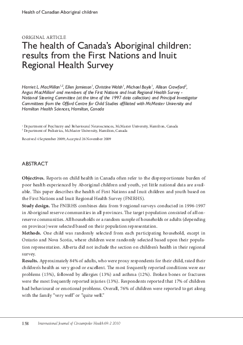 (PDF) The health of Canada’s Aboriginal children: results from the ...