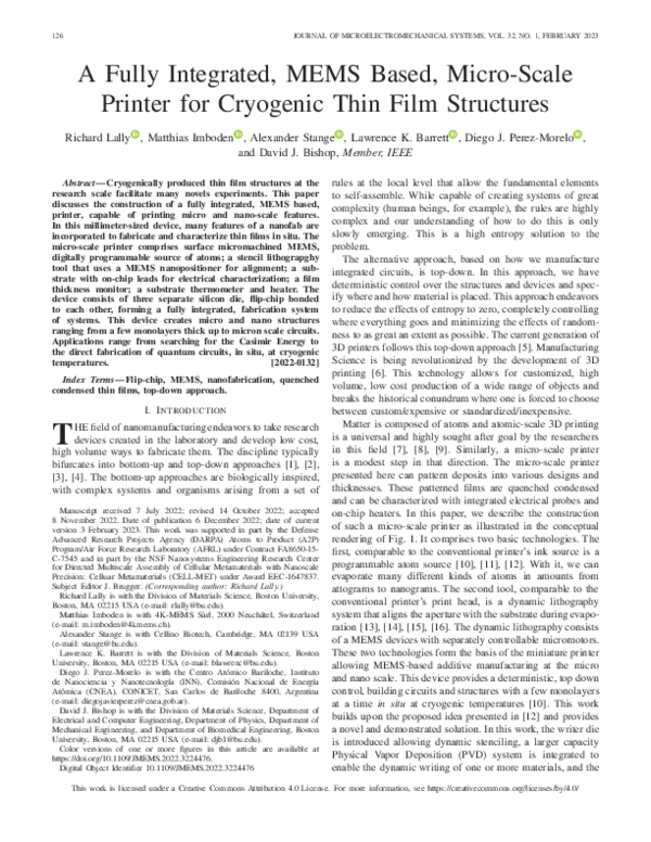 (PDF) A Fully Integrated, MEMS Based, Micro-Scale Printer for Cryogenic ...