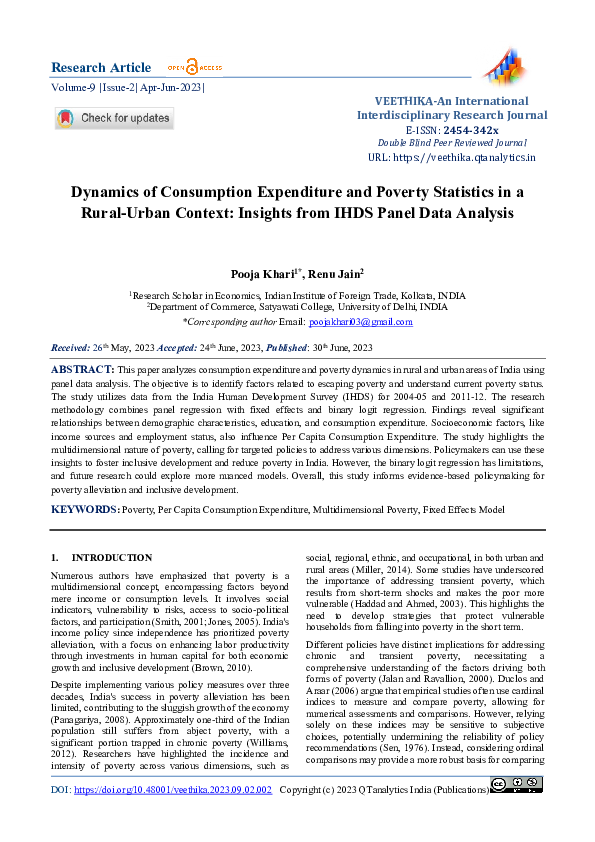 (PDF) Dynamics of Consumption Expenditure and Poverty Statistics in a ...