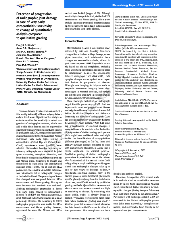 (PDF) Detection of progression of radiographic joint damage in case of ... (PDF) Detection of progression of radiographic joint damage in case of ...