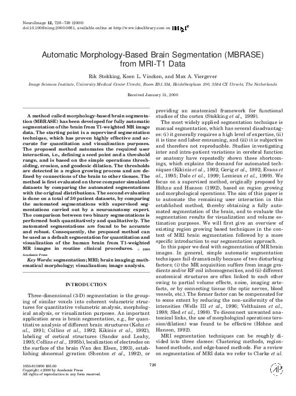 (PDF) Automatic Morphology-Based Brain Segmentation (MBRASE) from MRI-T1 Data