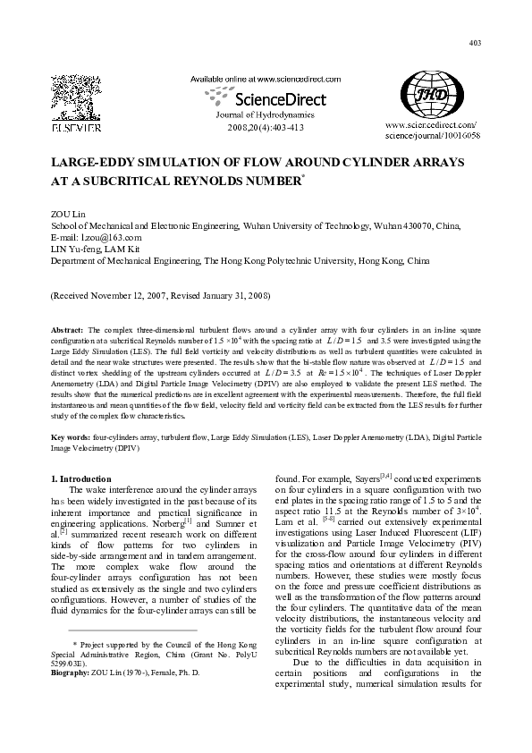 (PDF) Large-Eddy Simulation of Flow Around Cylinder Arrays at a Subcritical Reynolds Number