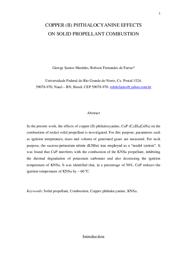 (PDF) Copper (II) Phthalocyanine Effects On Solid Propellant Combustion