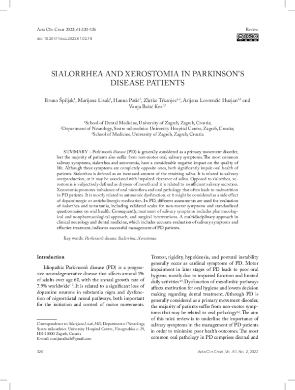 (PDF) Sialorrhea and Xerostomia in Parkinson’s Disease Patients