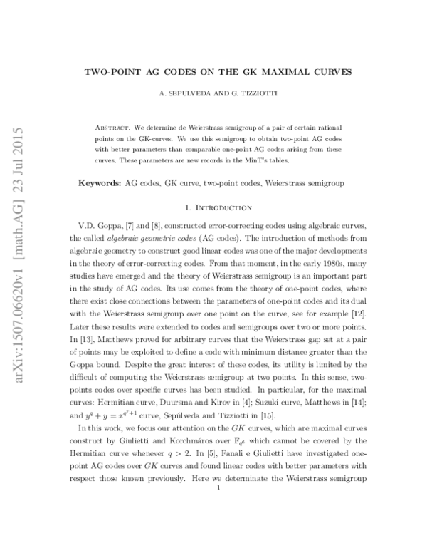 (PDF) Two-Point AG Codes on the GK Maximal Curves