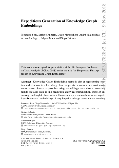 (PDF) Expeditious Generation of Knowledge Graph Embeddings