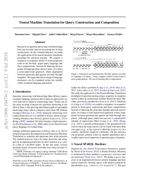 (PDF) Neural Machine Translation for Query Construction and Composition